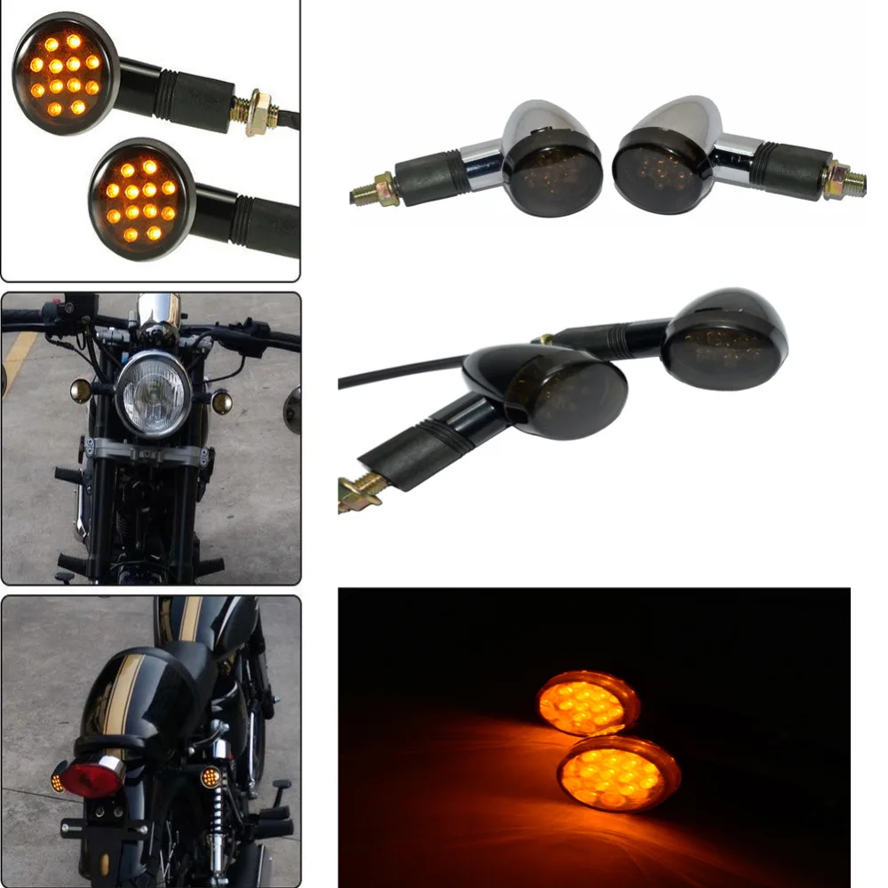 Universal Motorcycle Chrome Smoke Bullet LED Turn Signal Light Lamp ...