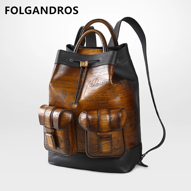 Men's Classic Italian Leather Backpack Multifunction Famous Brand ...