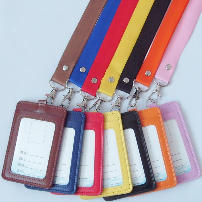 Fashion Leather Id Card Badge Holder Id Work Licensing Holder Necklace Name Tag Pouch In Badge