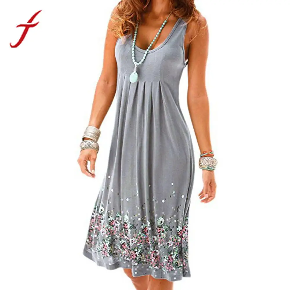 FEITONG Women Beach Dress 2019 Summer Dresses Printed Sleeveless ...
