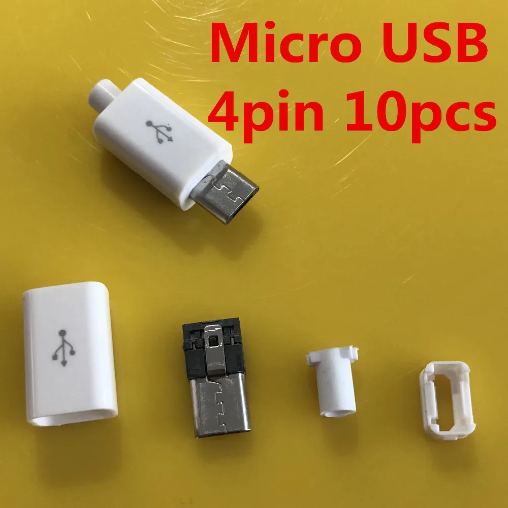 10PCS YT2155B Micro USB 4 Pin Male connector plug Black/White welding ...