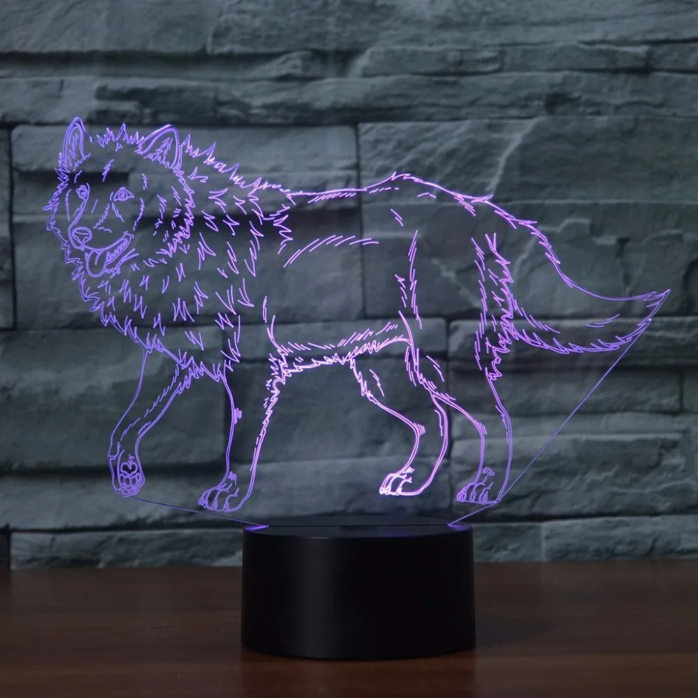 Wolf 3d Led Night Light Usb 7 Colors Change Aniaml Table 3d Lamps For ...