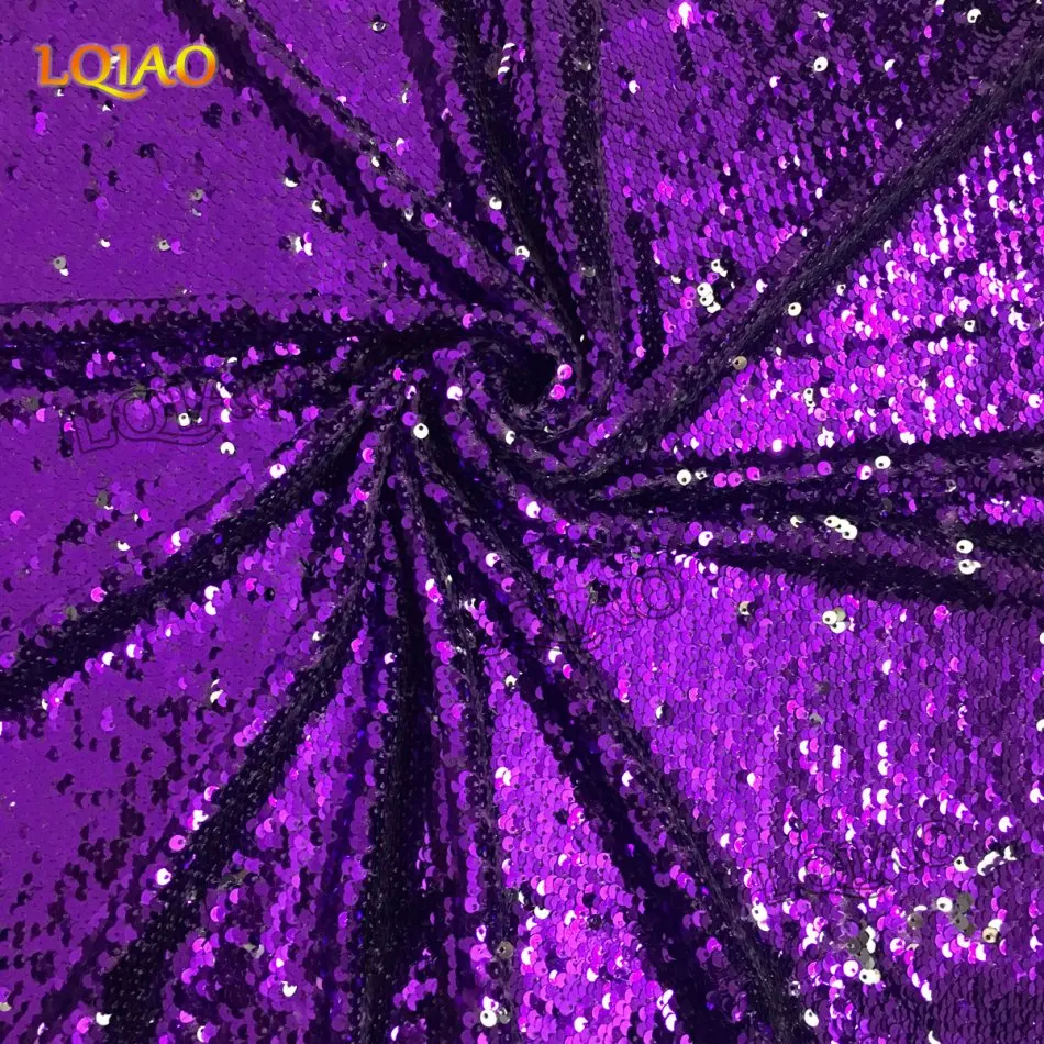 3 Yards Reversible Sequin Fabric Purple Silver Two Way Stretch Mesh