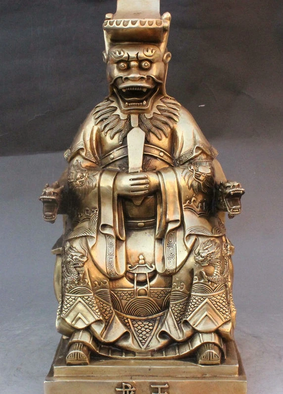 16" Chinese Myth Copper Brass Dragon King Lord Rain God LongWang Buddha ...