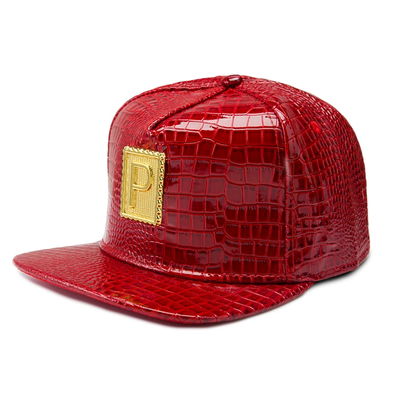 NYUK PU Leather Metal Gold P Logo Baseball Cap Hats Hip Hop Rap Punk ...
