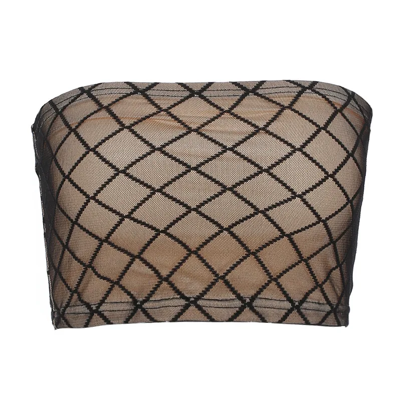 Focal20 Streetwear Women Sexy Grids Strapless Tube Top Summer Cropped ...