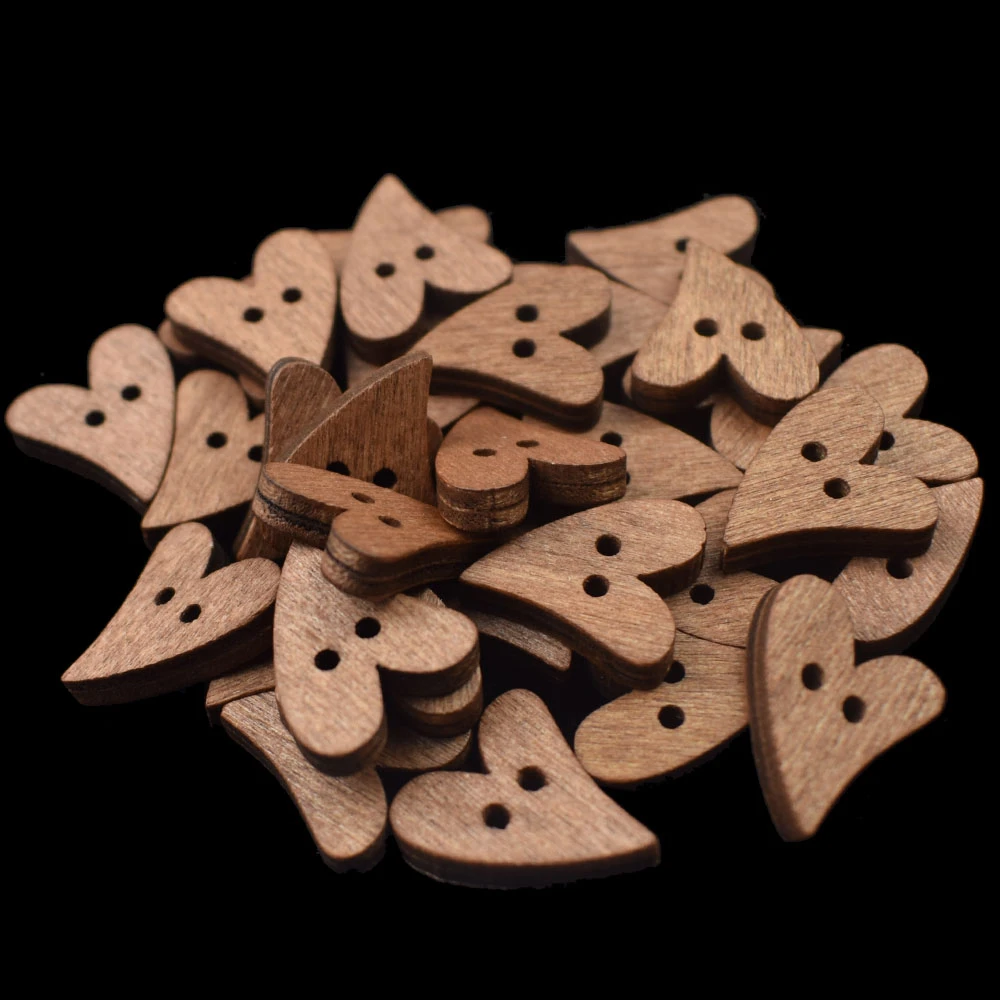 100pcs 20mm Heart Shaped Wooden Sewing Buttons Scrapbooking Diy Brown ...