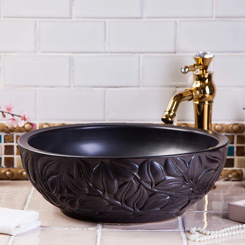 Black Bathroom Ceramic Counter Top Wash Basin Sink Lavabo Porcelain ...