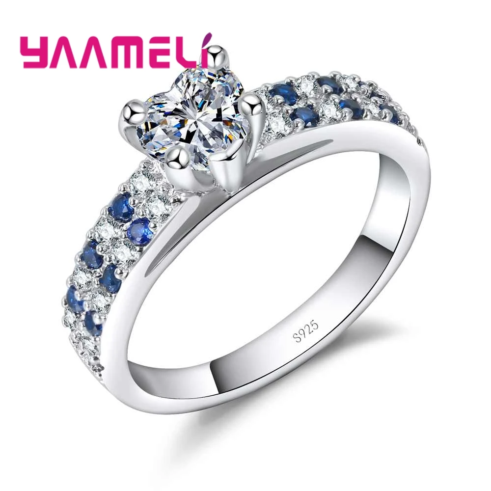 925 Sterling Silver And Cz Classic White Stone Round Ring Wedding ...