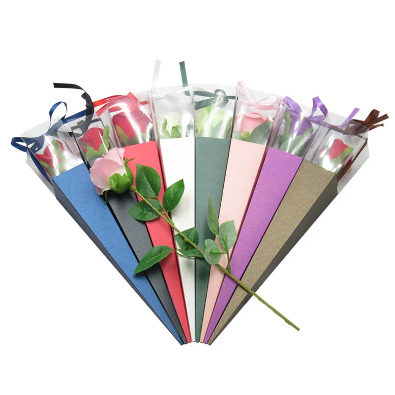 Single Flower Rose Box Pvc Triangular Box Bouquet Wrapping Paper ...