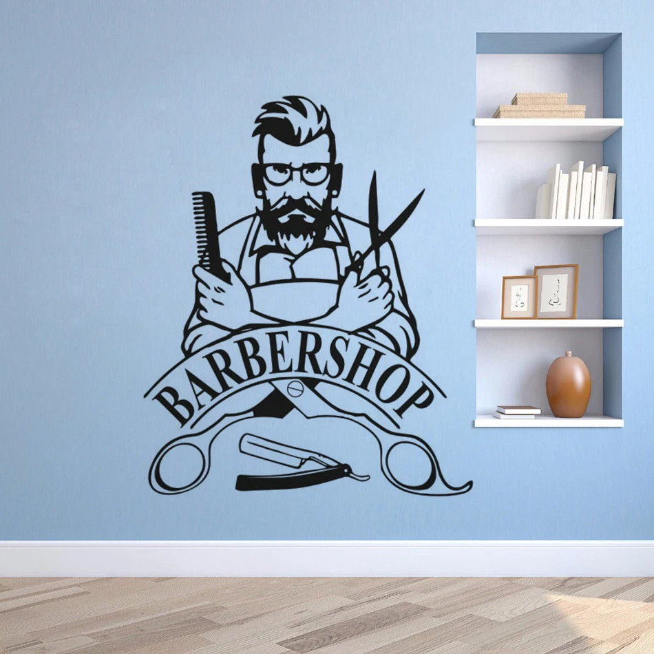 Barber Hipster Vinyl Wall Stickers Hair Salon Removable Window Poster ...