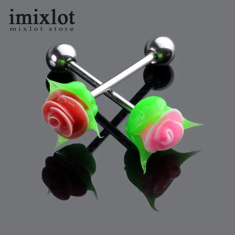 Silicone Rose Flower Tongue Bars Tounge Barbell Piercing Body Jewelry ...