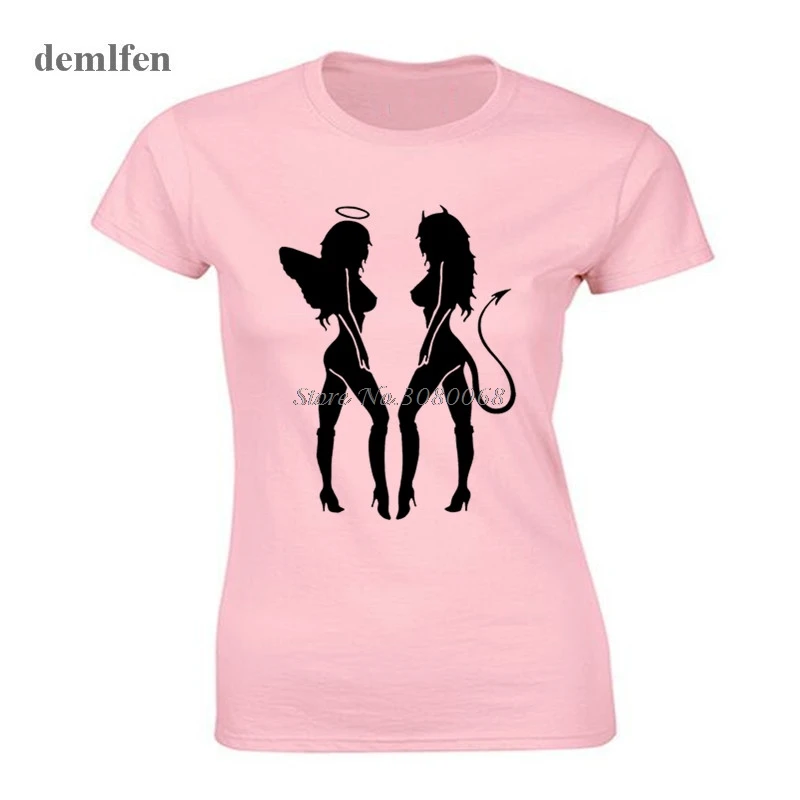 New Angel&devil Sexy Girl Print Women T shirt Casual Short Sleeve T ...