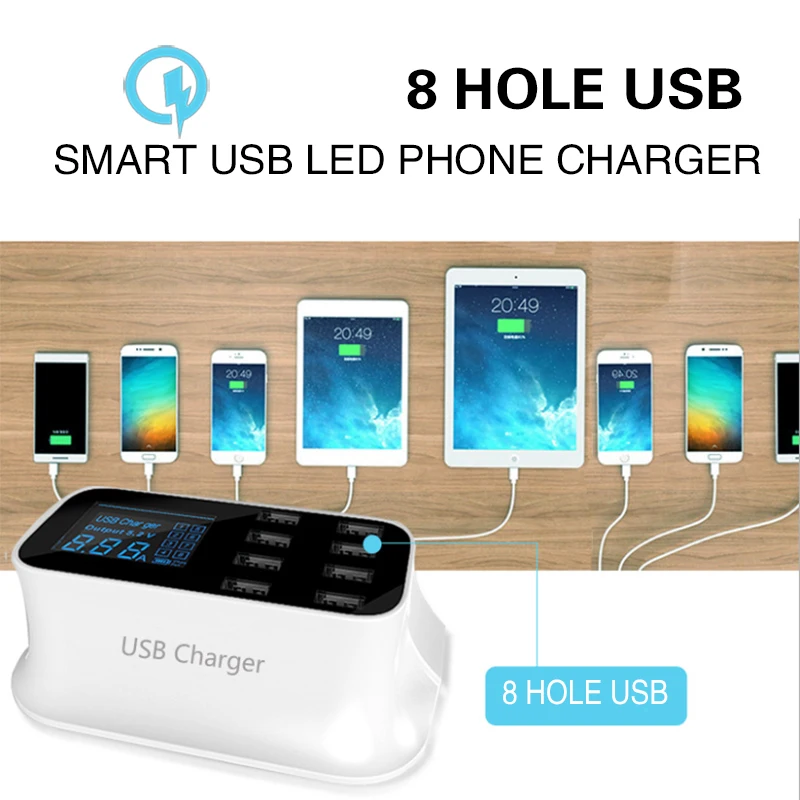 MVpower Smart 8 Port Multi port USB Charger 8A LCD Display Real Time ...