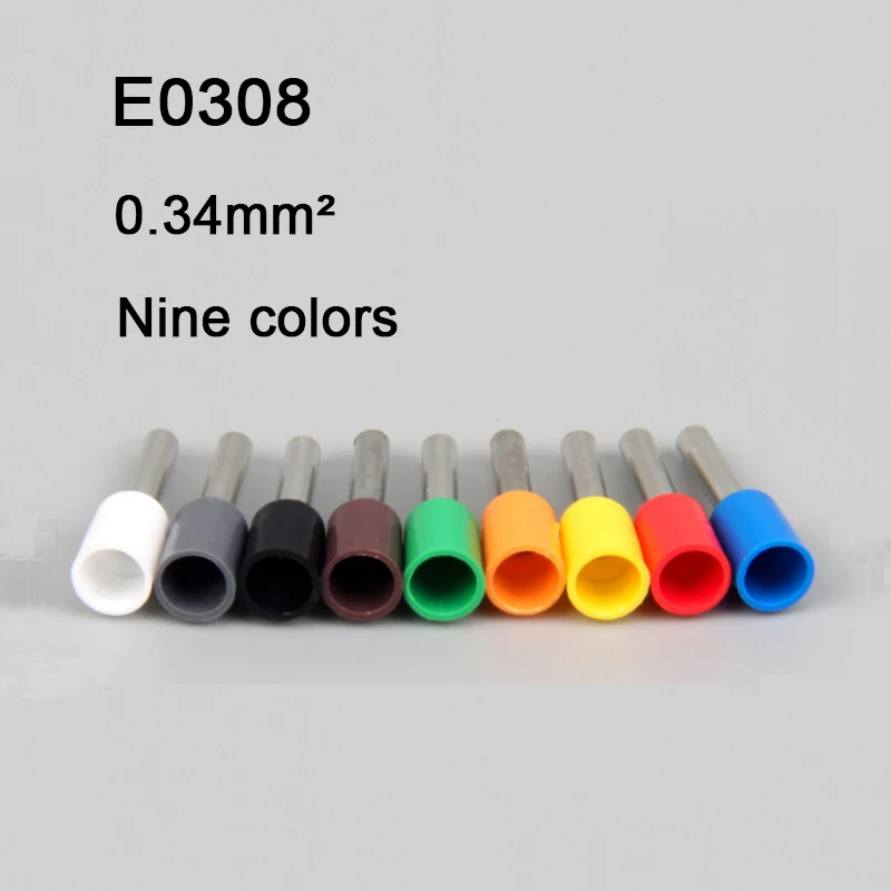 1000pca/Пакет Изолированный конец шнура Терминал провода наконечники E0308 Медный трубчатый ...