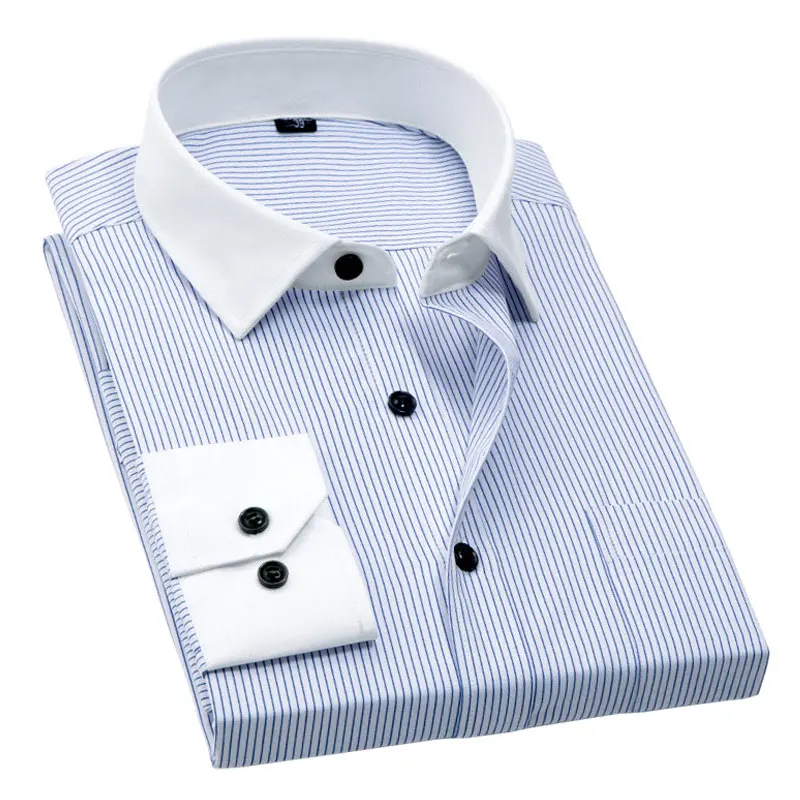 Business Fashion Spring Men Dress Shirts White Collar Long Sleeve With ...