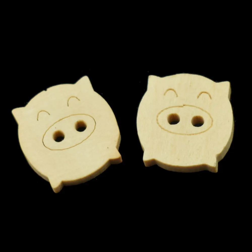 100PCS-Cute-Pig-Wooden-Decorative-Button-Natural-Color-Crafts ...
