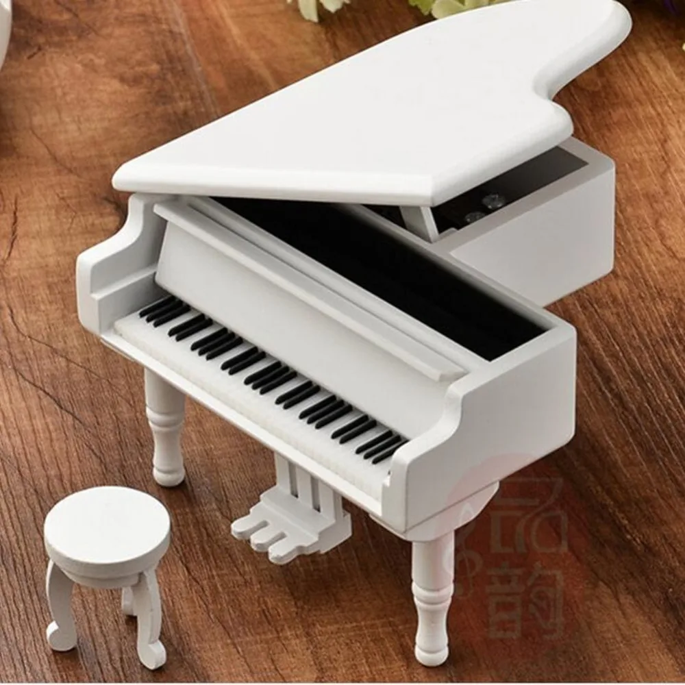 Antique Vintage Wind up Wooden Music Box Laxury white Piano Play Lilium ...