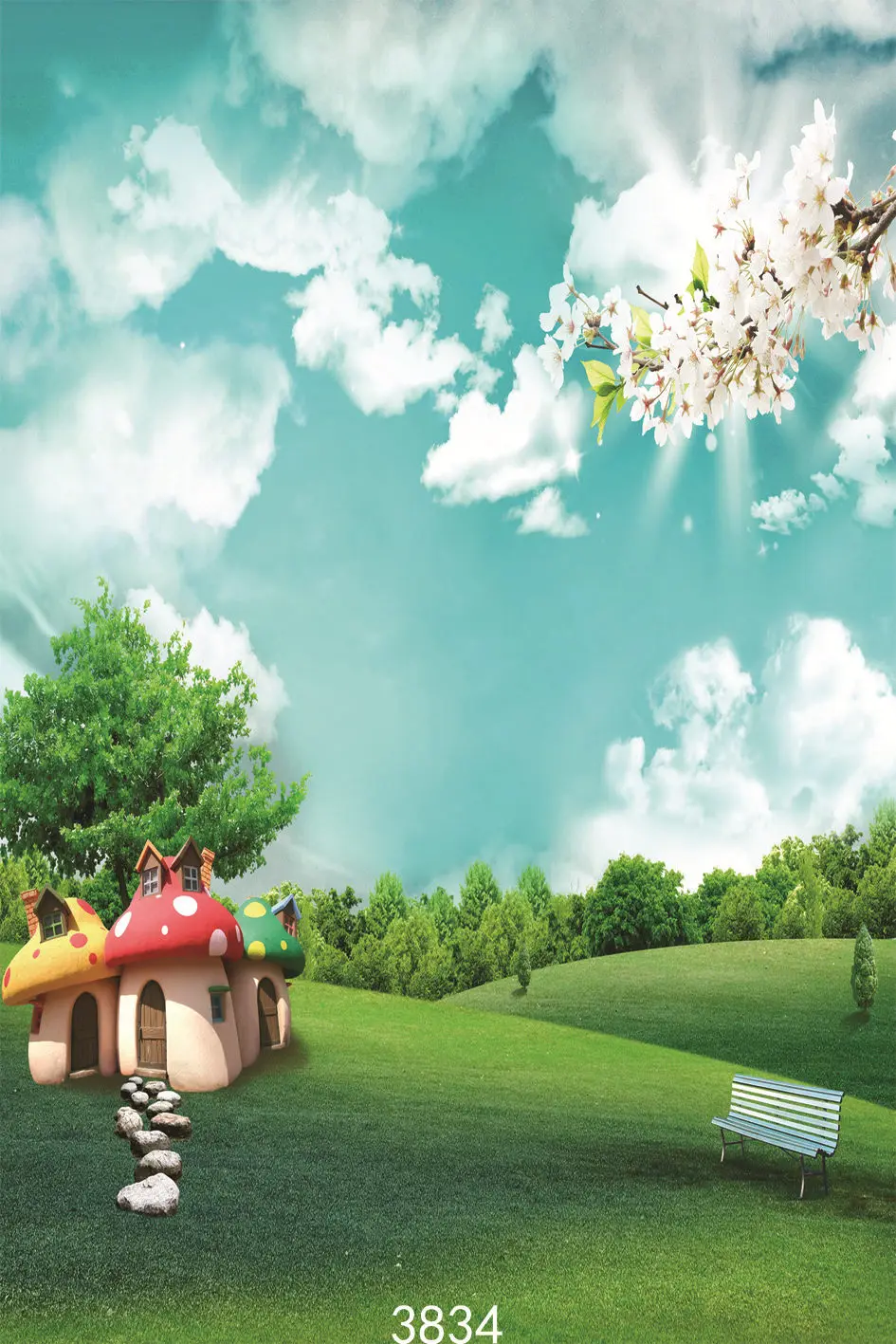 Small House Hillside Bench Customized Vinyl Photography Backdrop ...