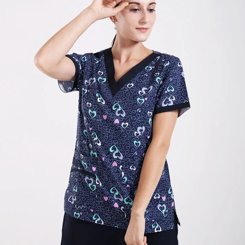 Big Size Print Scrubs Nurse Workwear Medical Uniform Short Sleeve Top ...