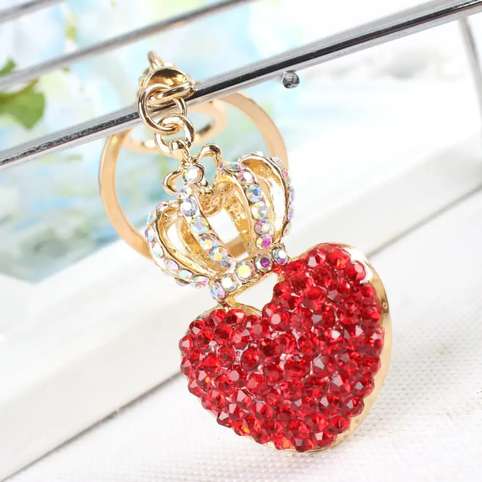 Lovely Crown Red Heart Keyring Cute Rhinestone Crystal Charm Pendant ...