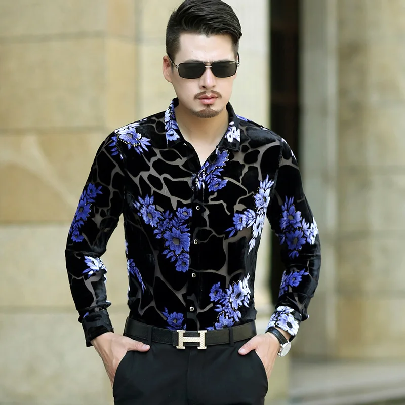 Men's See Through Shirts Summer Spring Floral Clothes Male Sexy ...