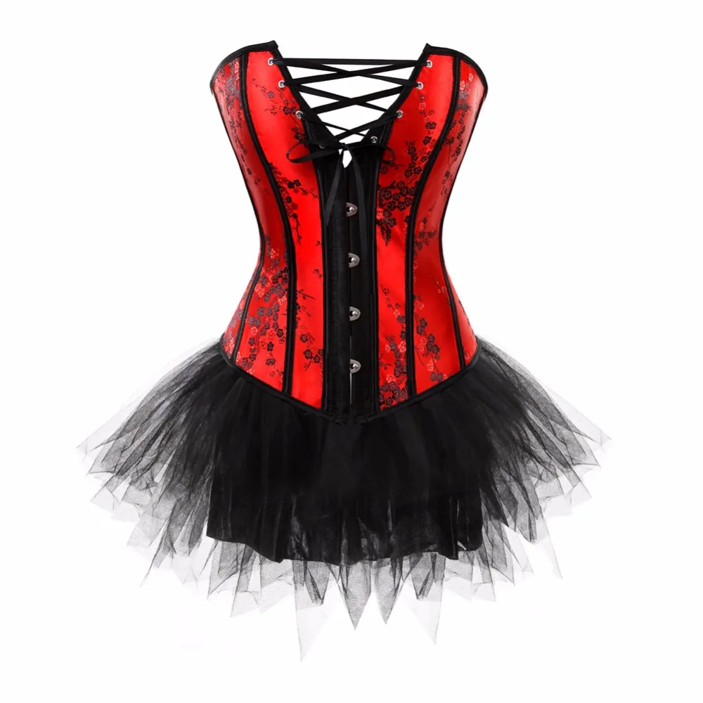 Women Push Up Bra Sexy Burlesque Overbust Corset Bustier Top With Mini