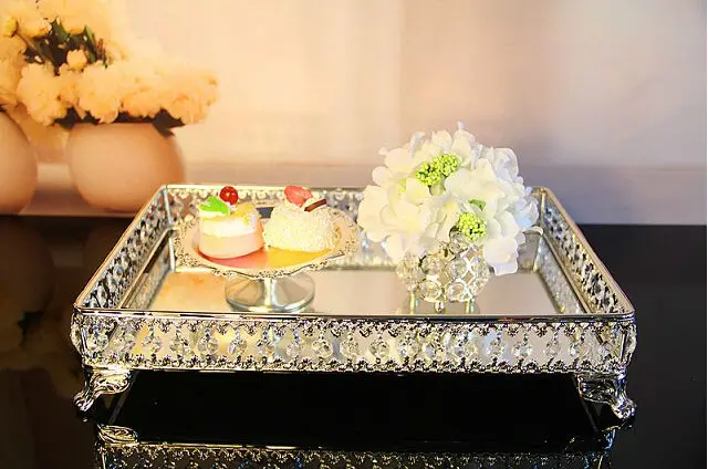 39*26cm Rectangle Decorative Metal Serving Tray Decoration Crystal ...