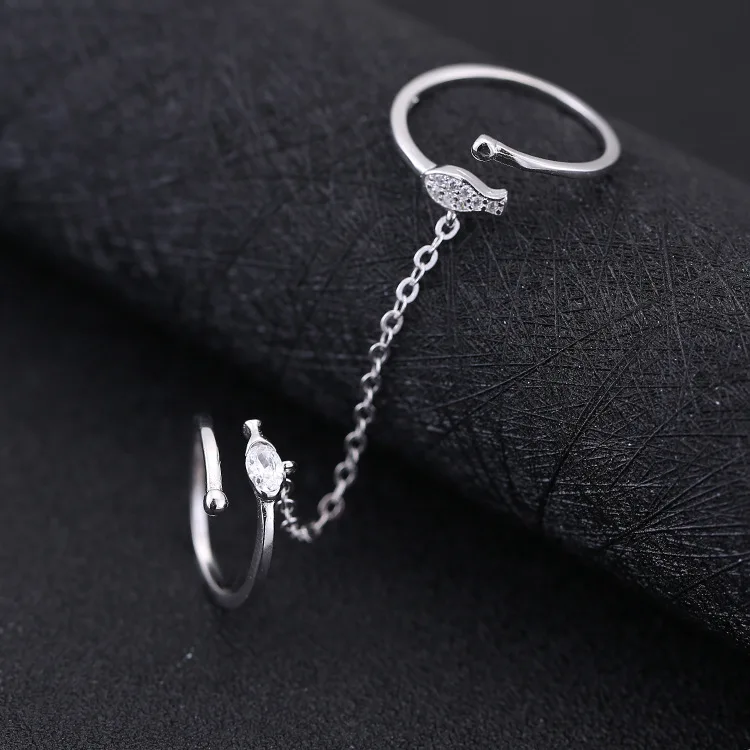 S925 Sterling plateado abierto anillo peces insertar taladro adornos de ...