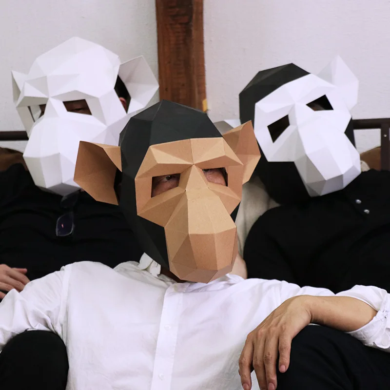 Animal Monkey Head Face Mask Adult 3D Cardboard Ape Orangutan Mask DIY ...