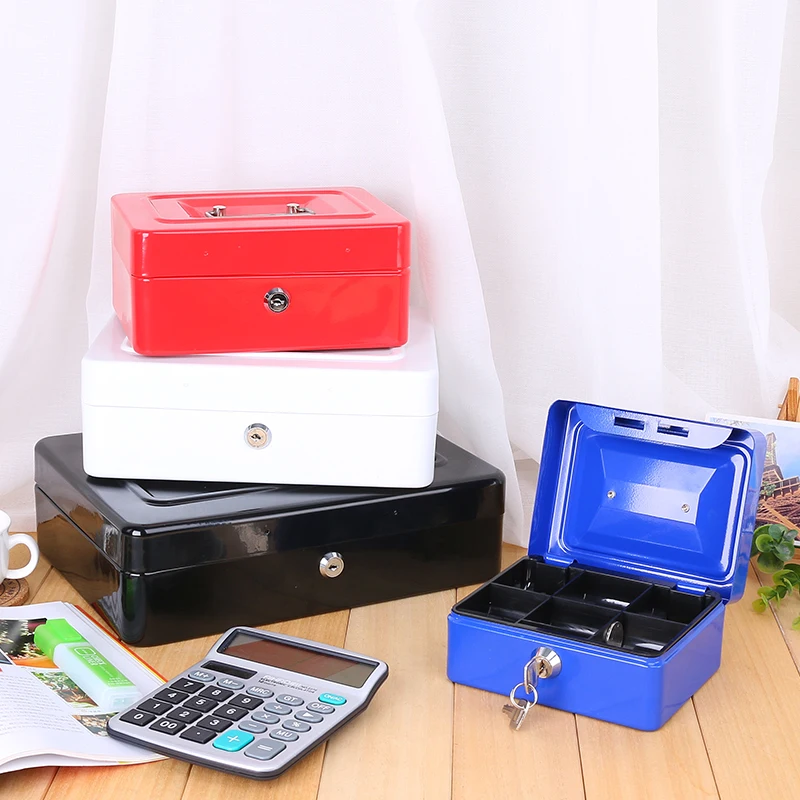 Portable Metal Office Storage box Lock Bank Money Box Saving Coin Money ...