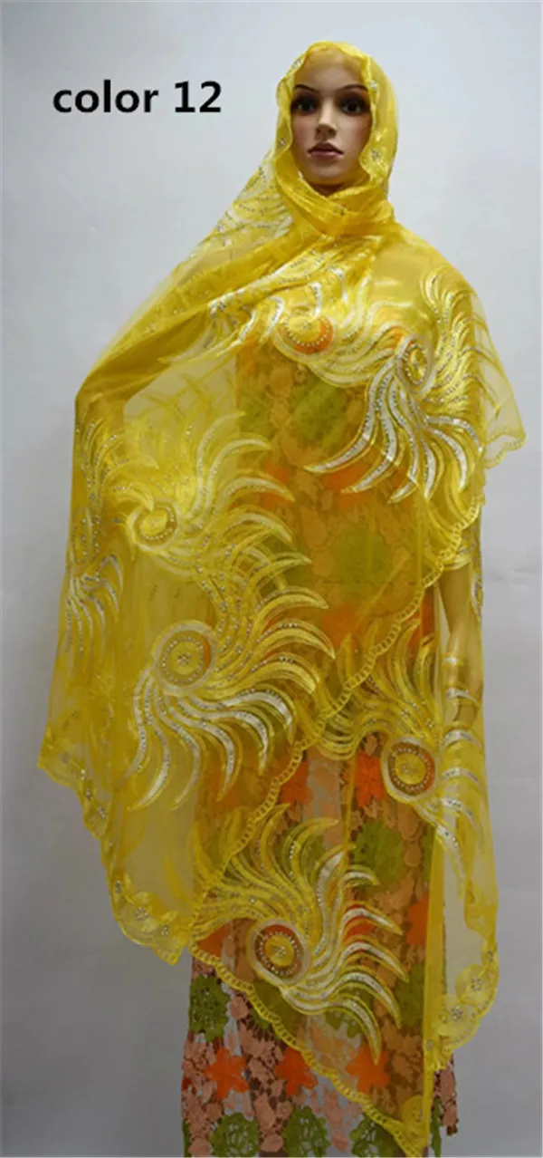 3piece/lot Yellow lace african embroidered scarf fabric nigerian women ...