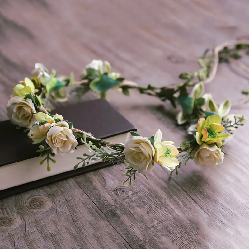Rose Flower Headband Bridal Floral Crown Hair Wreath Garland Bride ...