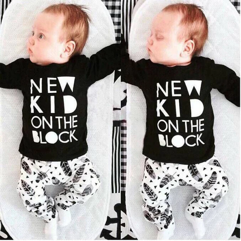 Cotton Infant Baby Boy Clothes Newborn Suit long Sleeve T shirt + Pants ...