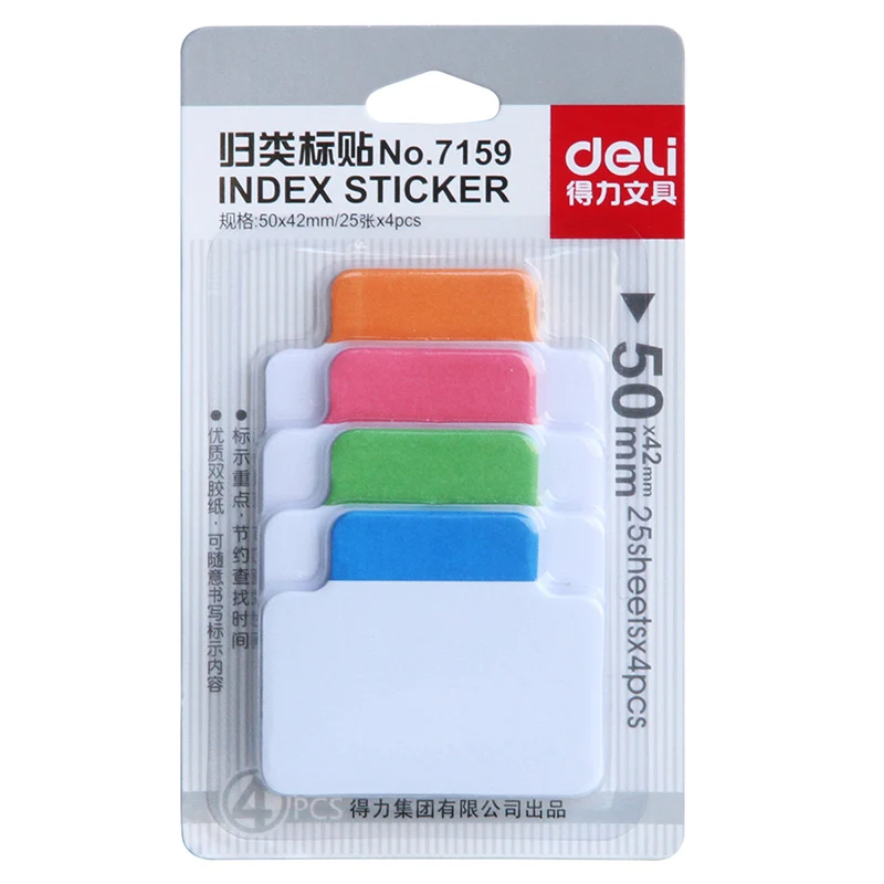 25 Sheets/4 Colors Write On Removable Index Tab Sticker Book In ...