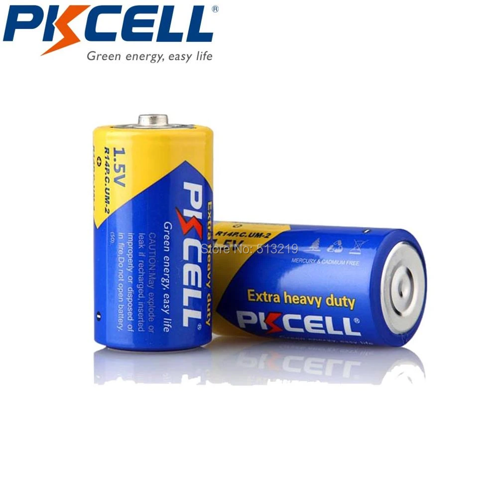 PKCELL 1.5V 아연 탄소 R14, UM2, MN1400 장난감, 게임, 라디오 R14P UM2 배터리 C 배터리, 2 개 ...
