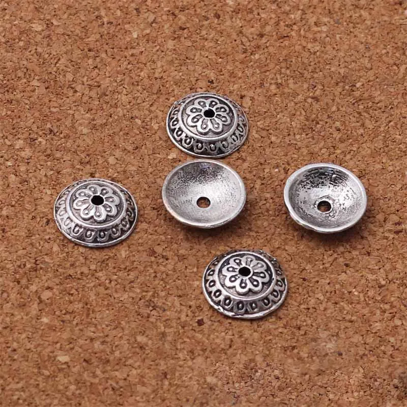 50pcs/lot Tibetan Silver Round Dome Flower Bead Caps 14mm Handcraft ...