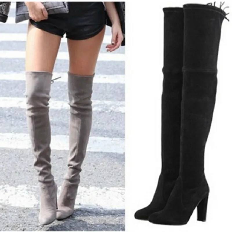 2020 new Women Boots Stretch Faux Suede Slim Thigh High Boots Sexy Fashion Over the Knee Boots ...
