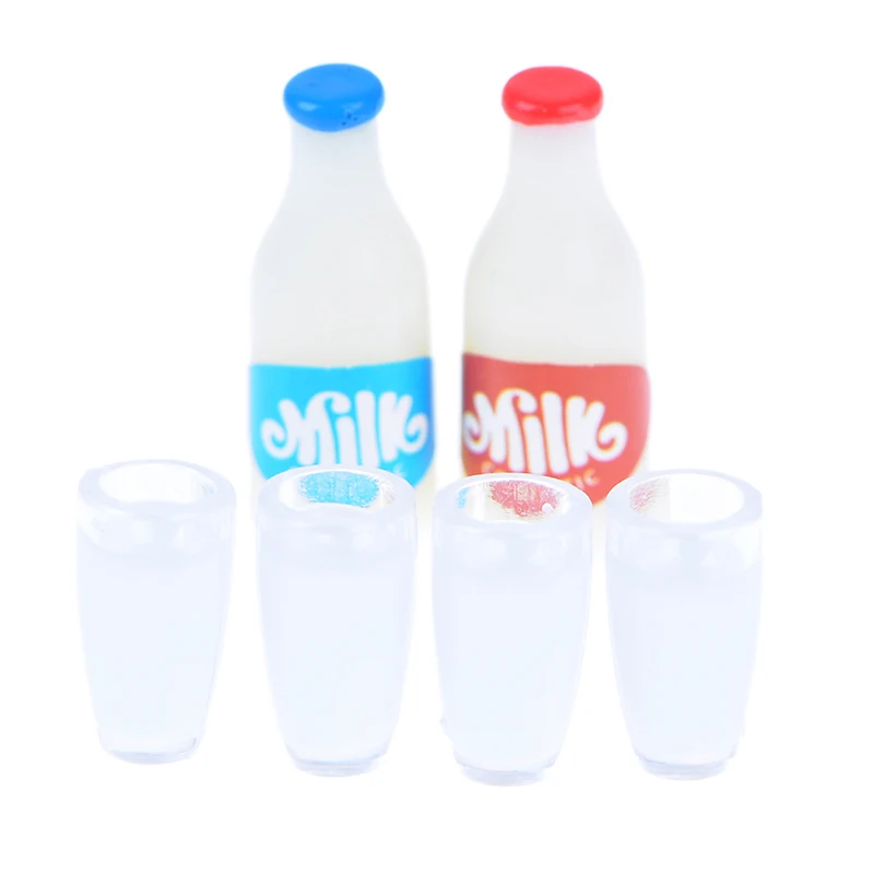 New 2PCS Milk Bottles+4Pcs Milk Cup Breakfast 1:12 Miniature Food ...