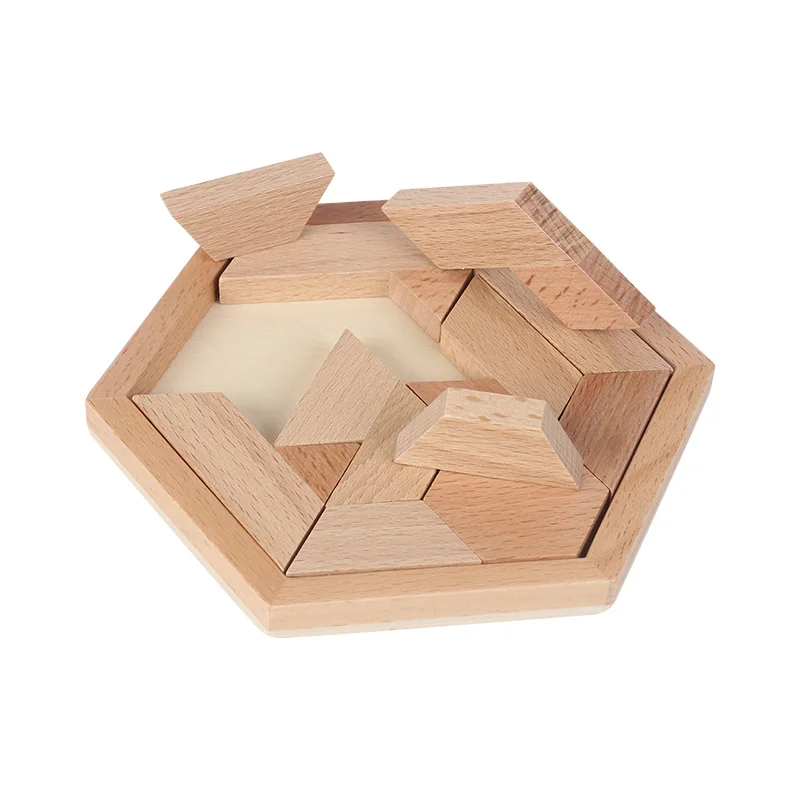 Children Wooden Toys Hexagon Puzzle Geometric Abnormity Shape Puzzle ...