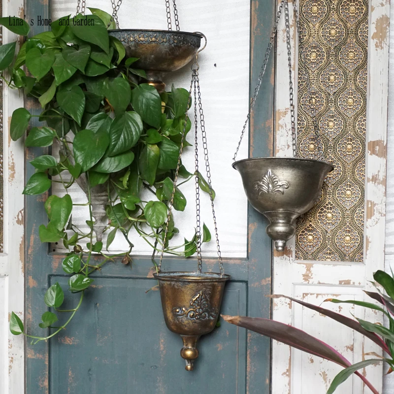 Handcrafted Metal Rustic Antique Hanging Planter|Flower Pots & Planters ...
