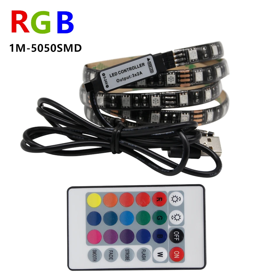 USB 5V RGB LED Strip 5050 1M 60LEDs/m USB LED Light Diode Tape ...