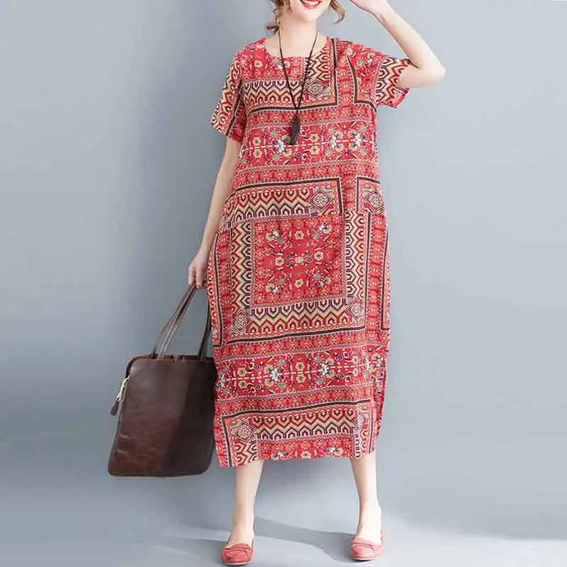 2019 Summer Zanzea Women O Neck Short Sleeve Floral Printed Cotton
