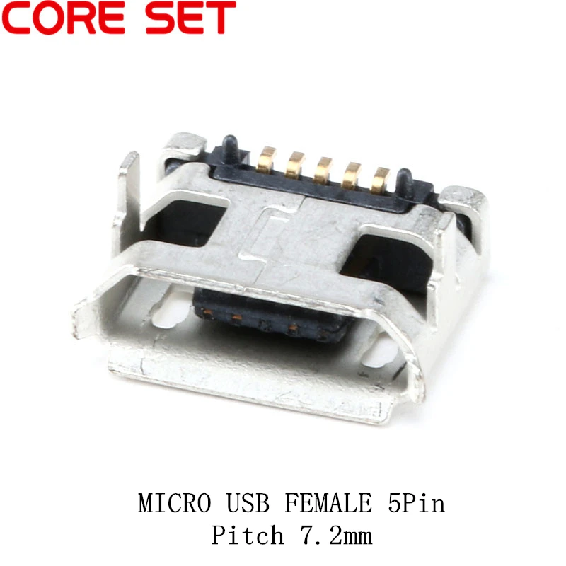 100PCS Micro USB 5P Socket Connector Pitch 7.2mm Female SMD DIP ...