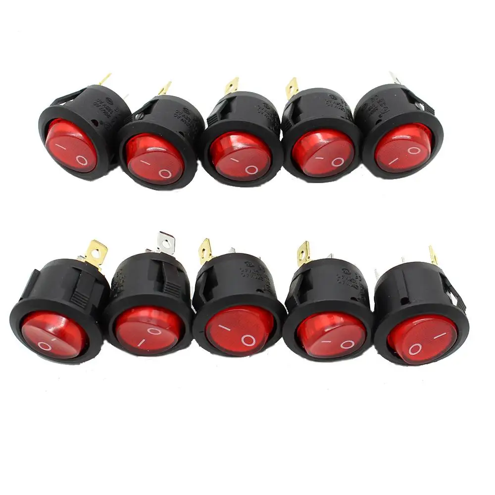 AUTOTOOLHOME 10pcs RED LED Dot Light Car Boat Round Rocker ON/OFF SPST ...