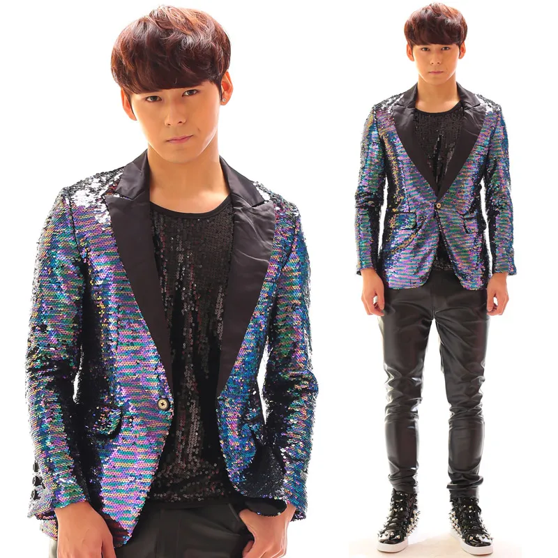 Fashion Plus Size Shining Sequins Blazer Coat Stage Performance Wear ...