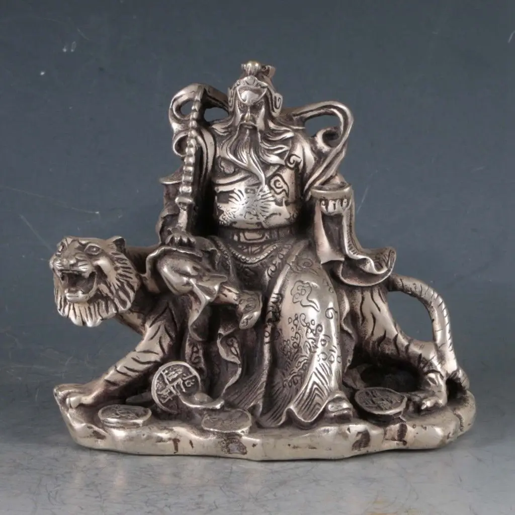 Chinese Silvering Copper Guan Yu&Tiger Statue Made During The Da Ming ...