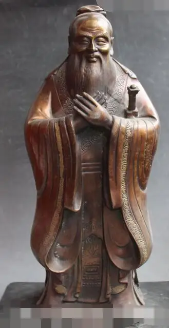 16" Chinese Bronze Ancient Kongzi Kong Zi Kong Fuzi Confucius Confucian ...
