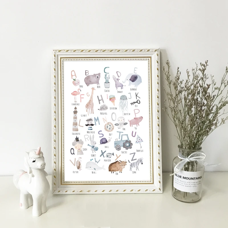 Animal Alphabet Prints Watercolor Montessori Educational Posters Kids ...