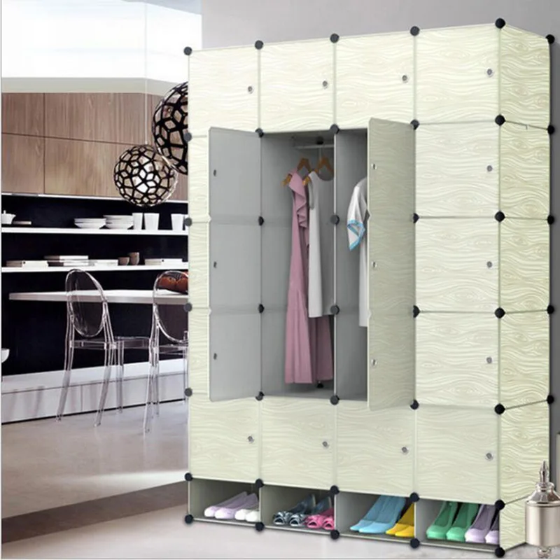 2019 Modern Wood Imitation Wardrobe DIY Assembly Home Hanging Wardrobes ...